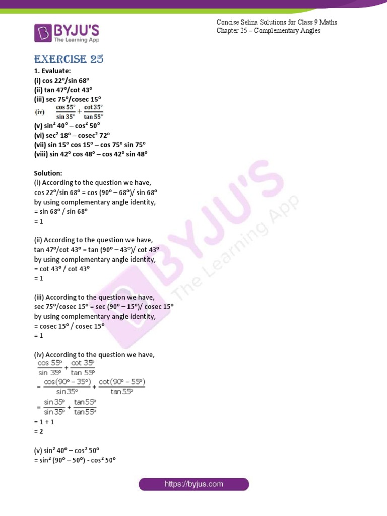 Concise Selina Solutions Class 9 Maths Chapter 25 Complementary Angles ... Concise Selina Solutions Class 9 Maths Chapter 25 Complementary Angles ...