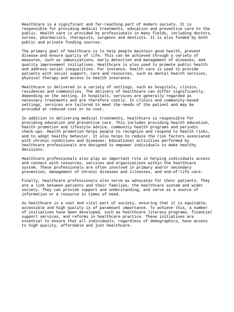 Healthcare Essay | Download Free PDF | Health Care | Preventive Healthcare