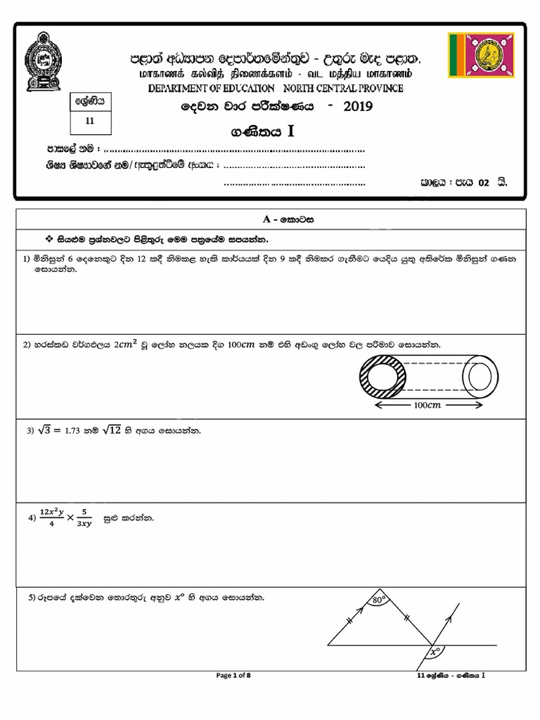 2019-Grade-11-Mathematics-Second-Term-Test-Paper-with-Answers-North ...
