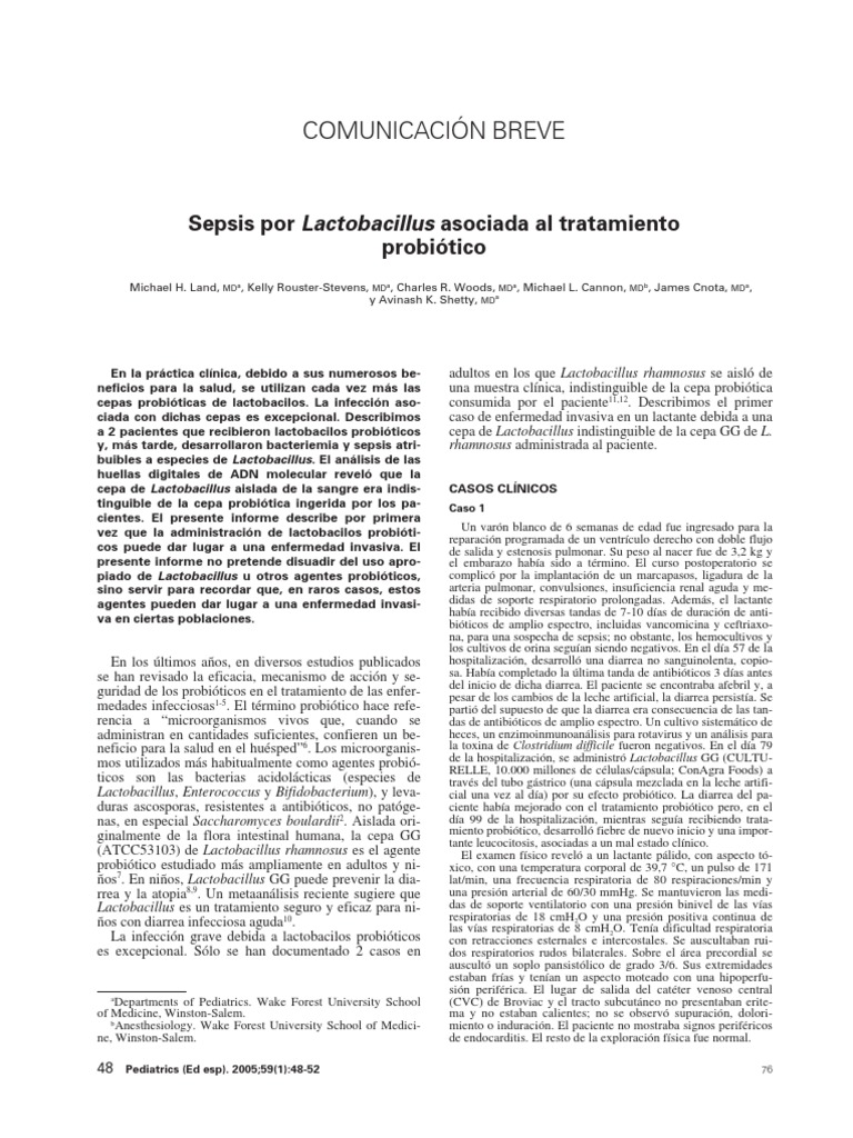 Comunicación Breve: Sepsis Por Lactobacillus Asociada Al Tratamiento ...