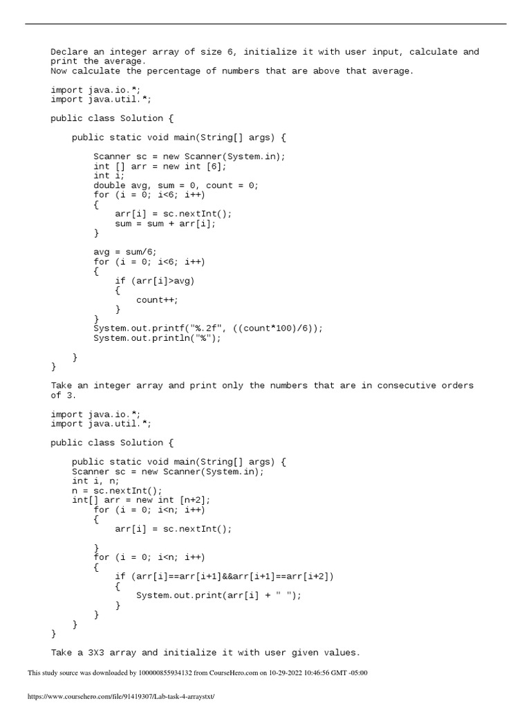 Lab Task 4 Arrays Pdf Integer Computer Science Computer Engineering 
