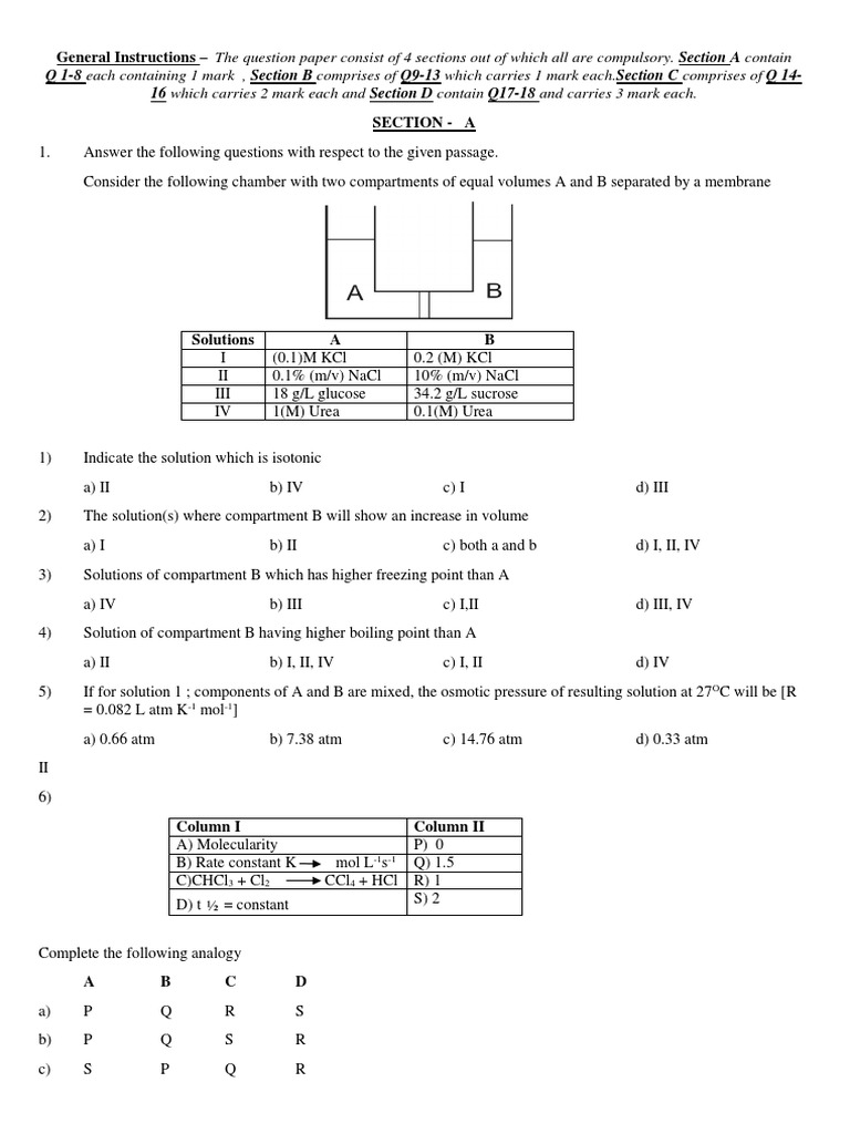 Samrat - Chem QP Unit Test XI | PDF | Chemical Engineering | Applied ...