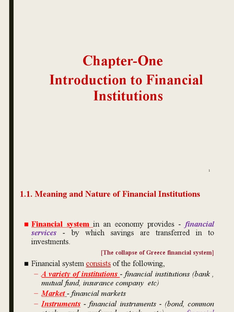 Ch. 1 Introduction To Financial Institutions | PDF | Financial Markets ...