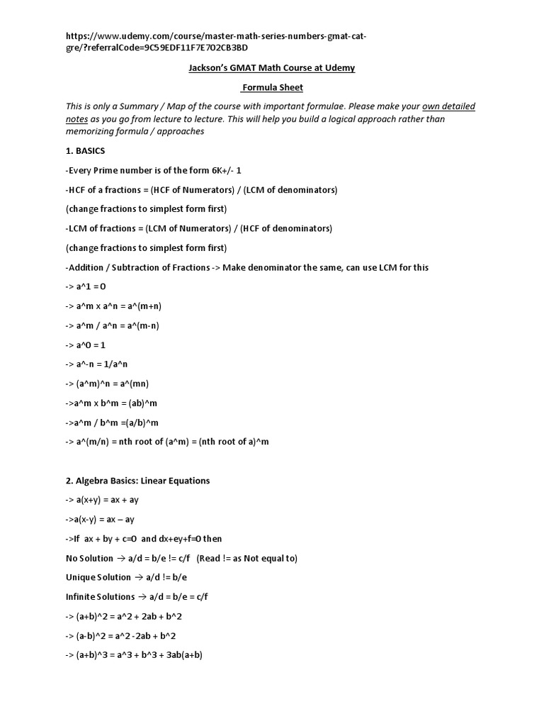 Gmatformulasheet Pdf Triangle Circle