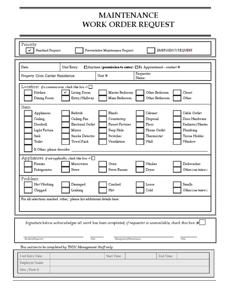Maintenance Request Form 40 | PDF | Bathroom | Home Appliance