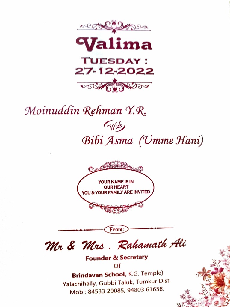 Valima Invitation Moin | PDF