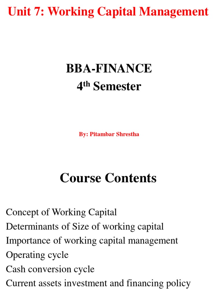 Unit 7 Working Capital Management | PDF | Working Capital | Equity (Finance)