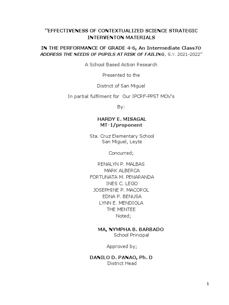 ACTION RESEARCH On The Effectiveness of Contextualized Science SIM OPN ...