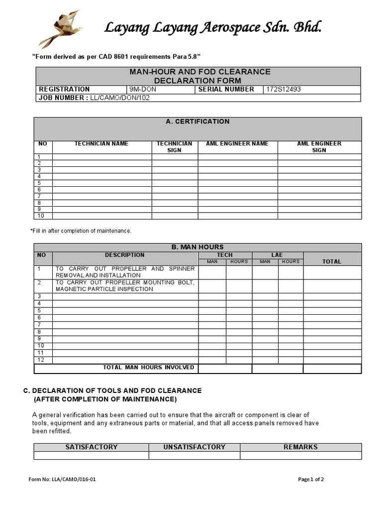 Aircraft Maintenance Log Form | PDF