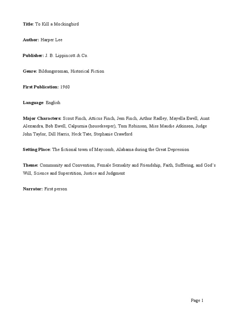 Book Review To Kill A Mockingbird | PDF | To Kill A Mockingbird