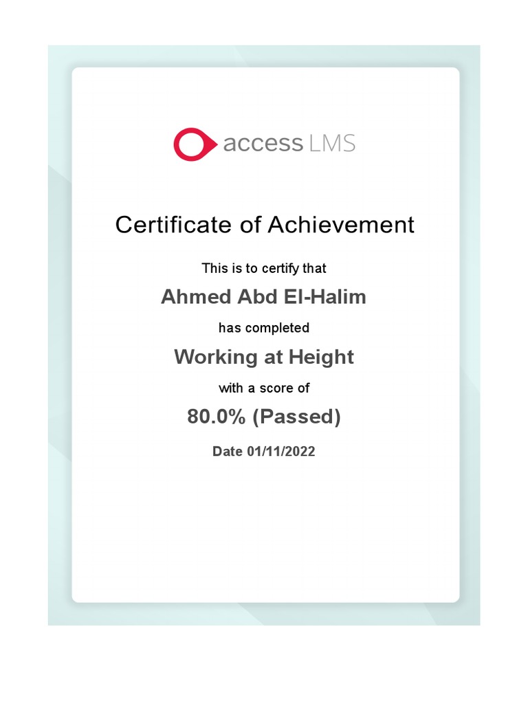 Working at Height - Certificate | PDF