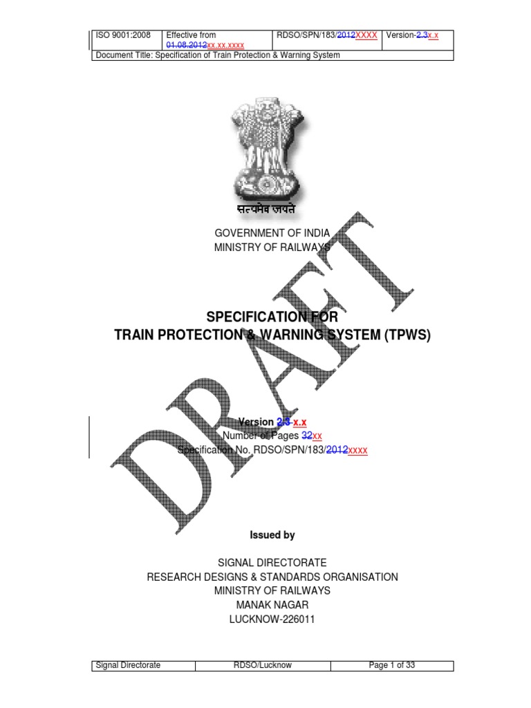 Specification for Train Protection & Warning System (TPWS ...