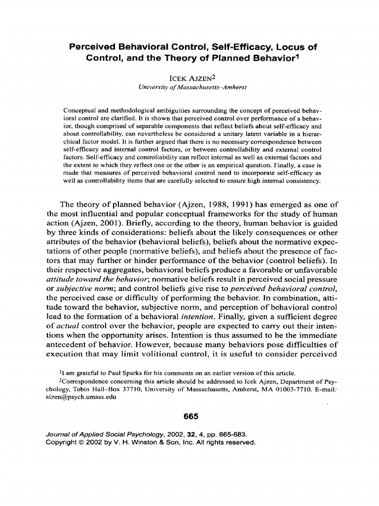 Perceived Behavioral Control Self Effica | PDF | Self Efficacy | Attitude (Psychology)