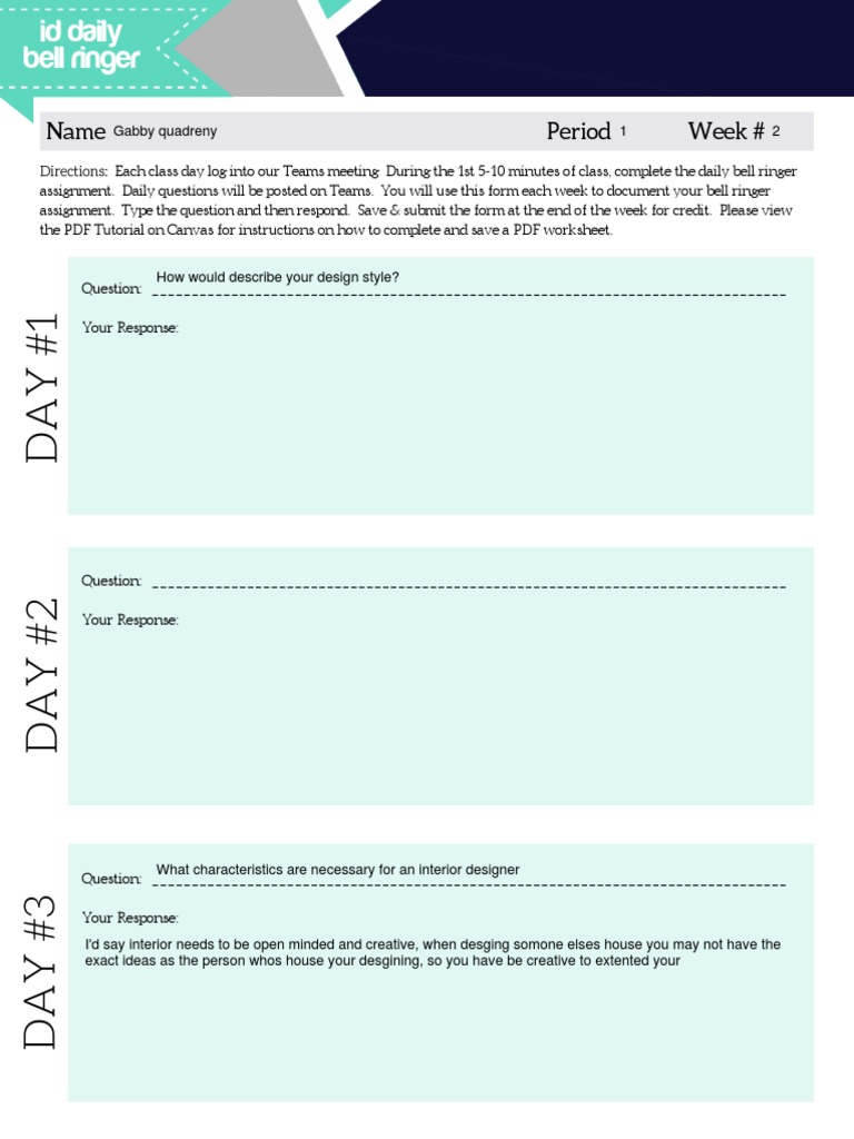 ID Bell Ringer Worksheet (Week 2) | PDF | Business | Art