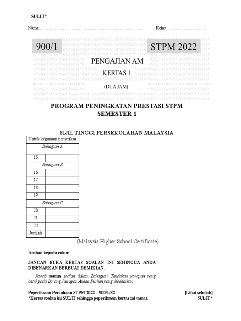 Soalan Percubaan Sem 1 2022 | PDF