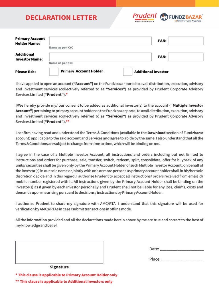 Declaration Letter | PDF | Investing | Mergers And Acquisitions