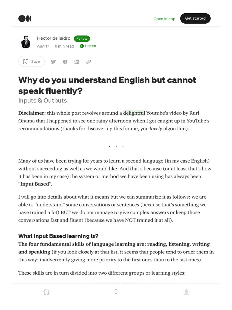 Why Do You Understand English But Cannot Speak Fluently - by Hector de ...