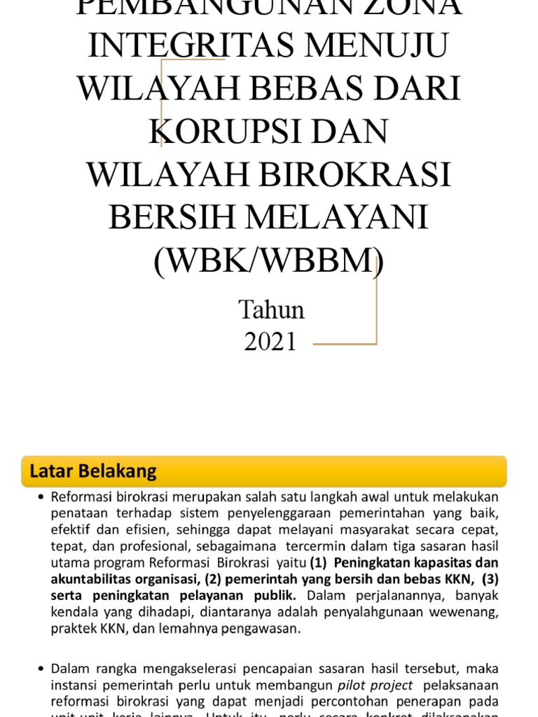 Paparan ZI Dari ORB | PDF | Bisnis | Pengelolaan Keuangan & Uang