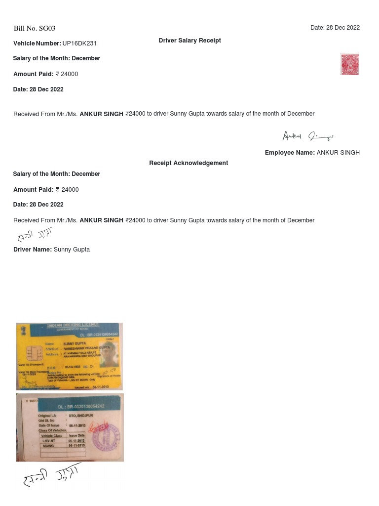 Driver Salary Receipt-Orignal | PDF