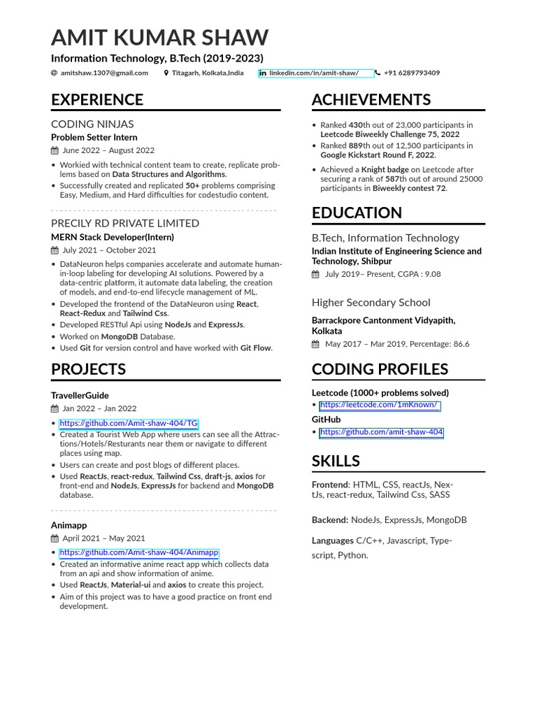 AmitKumarShaw Resume1 | PDF | Information Age | Computer Engineering