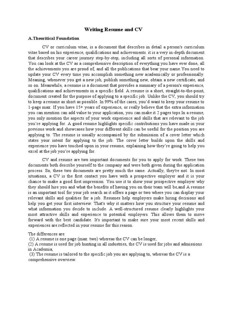 Writing CV and Resume | PDF | Résumé