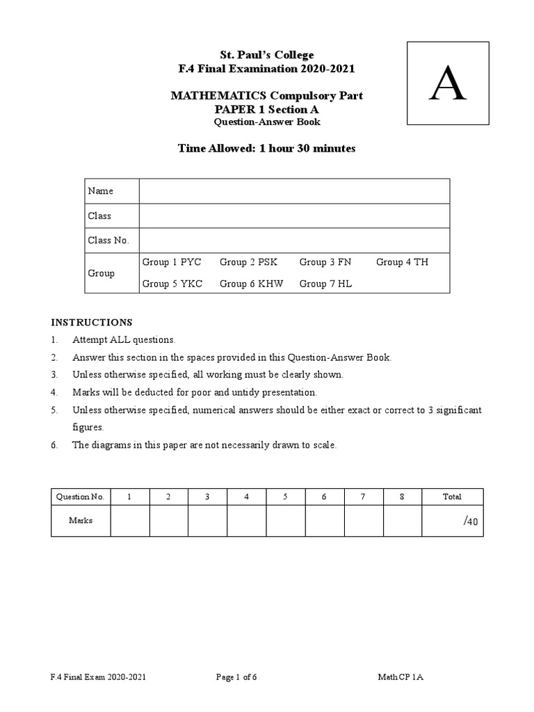 2021 Math Papera f4 | PDF