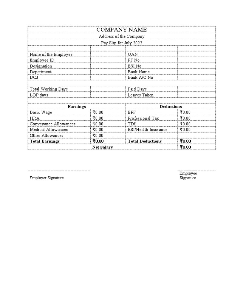 Salary Slip Format in Word | PDF