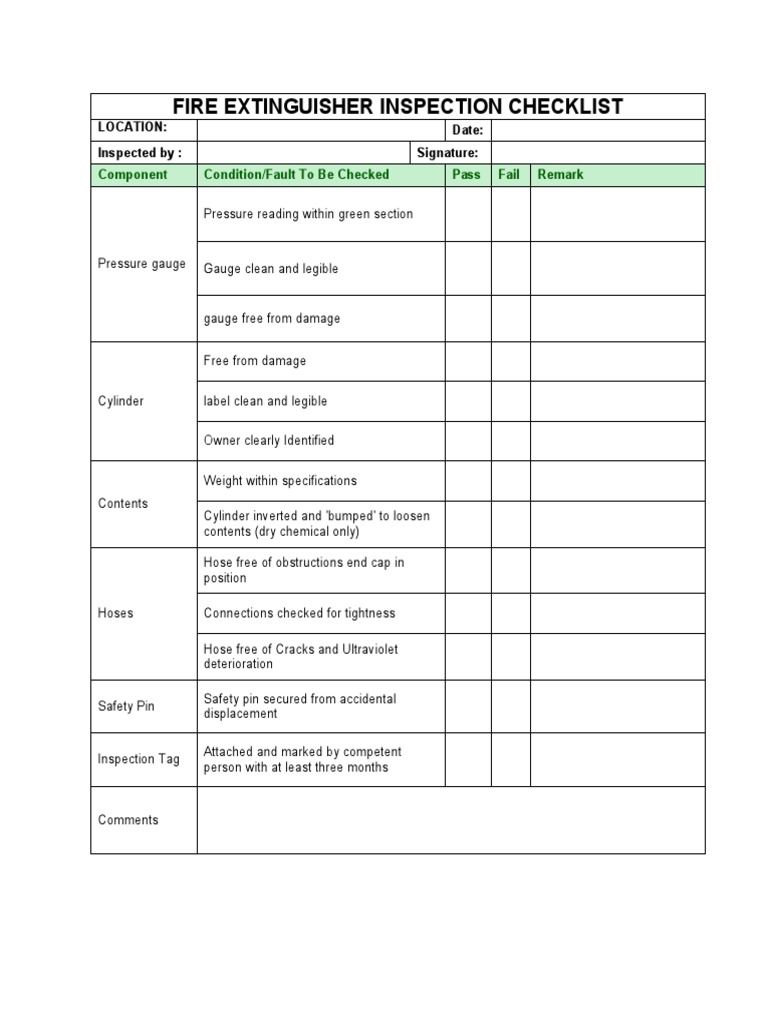 Fire Extinguisher Checklist | PDF