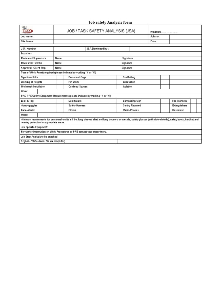Job Safety Analysis Form | PDF | Personal Protective Equipment | Safety