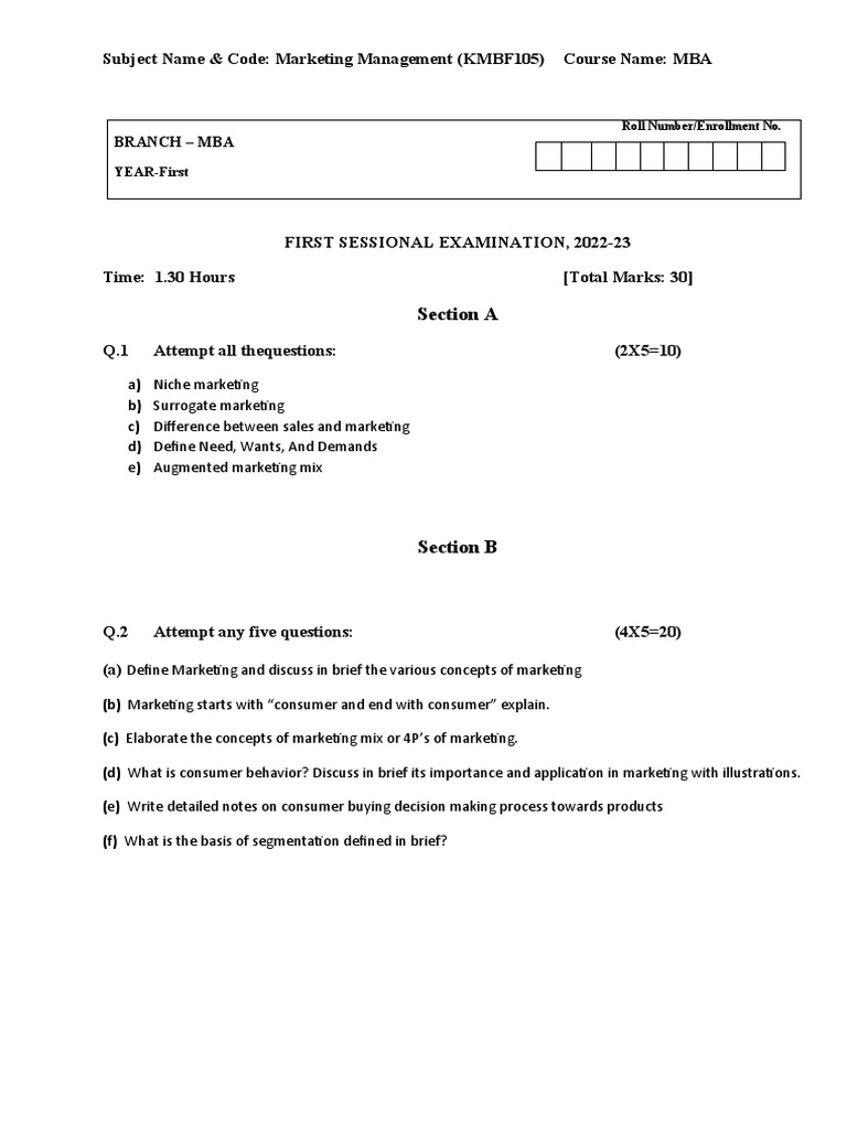 30 Marks | PDF | Marketing | Mean