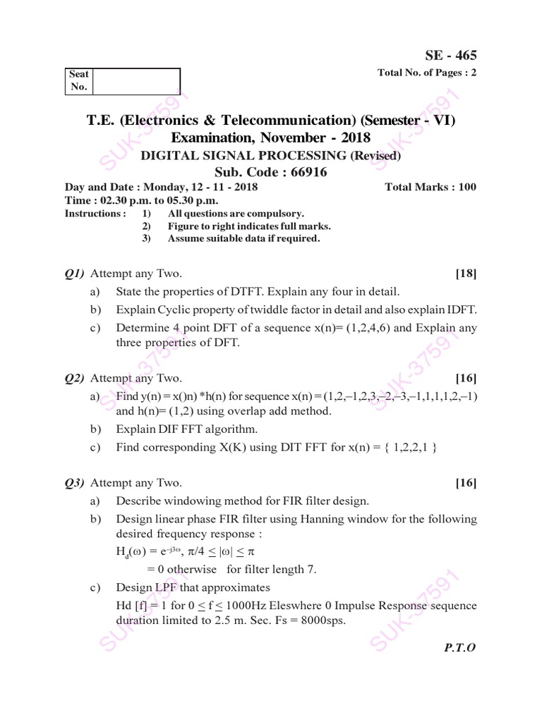 Dsp Nov 18 Pdf Digital Signal Processing Discrete Fourier Transform