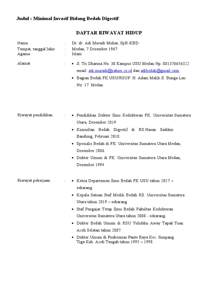 CV Dr. Adi Muradi, SPB | PDF