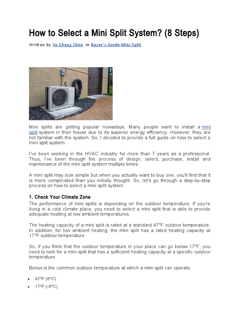 How To Select A Mini Split System | PDF | Air Conditioning | Temperature