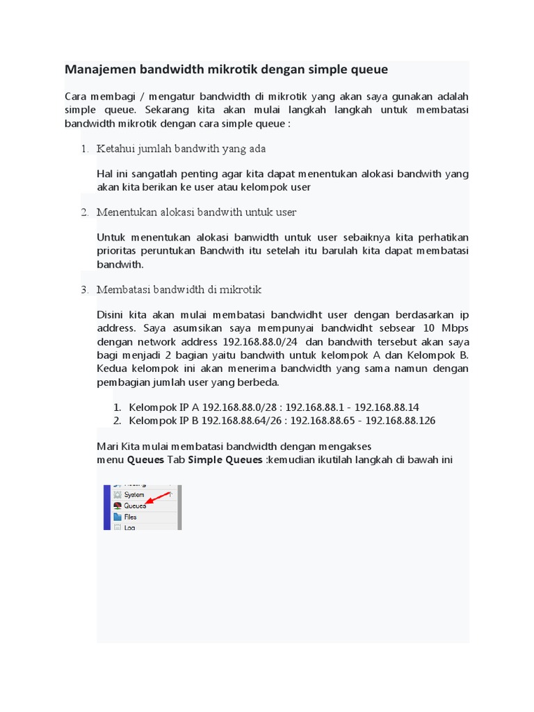 Manajemen Bandwidth Mikrotik Simple Queue | PDF