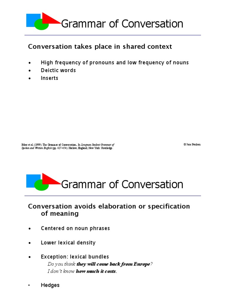 Grammar of Conversation - PresentationBiber | PDF | Idiom | Phrase