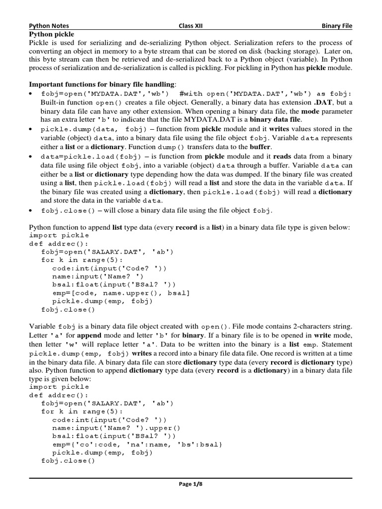 Python Binary Files Pdf Computer File Variable Computer Science 