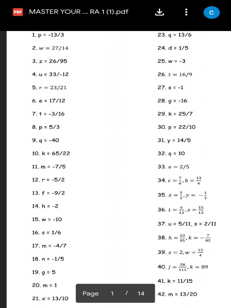 Master Your Algebra 1 Solutions | PDF