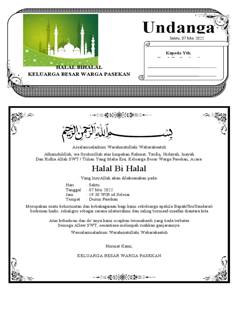 Contoh Undangan Halal Bi Halal Keluarga Format Microsoft Word Tekno-G | PDF