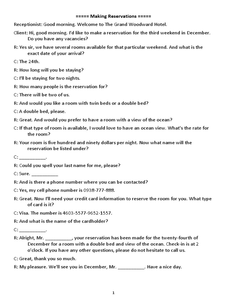 Making Reservations | PDF