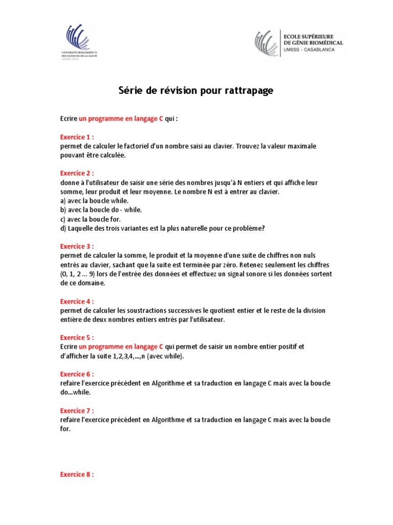 Exo Exam | PDF | Structure de contrôle | C (Langage de programmation)