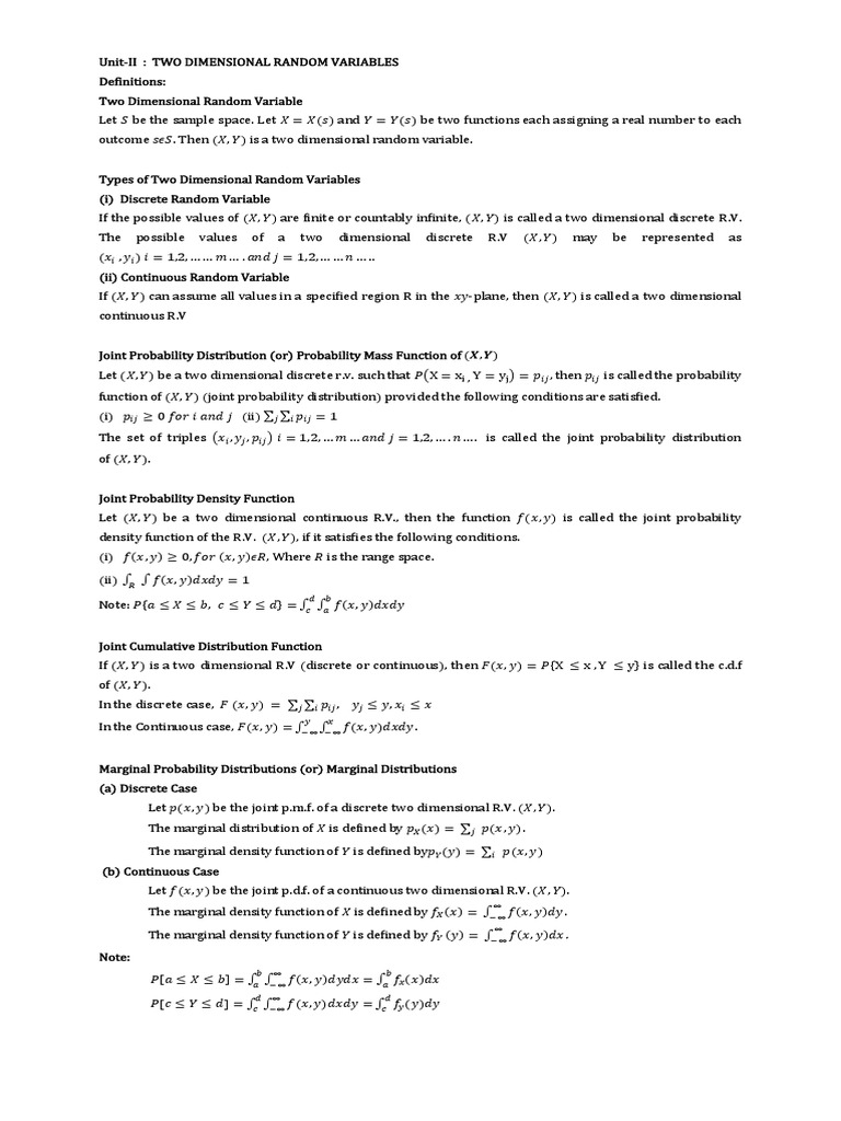 Two Dimensional Random Variable | PDF