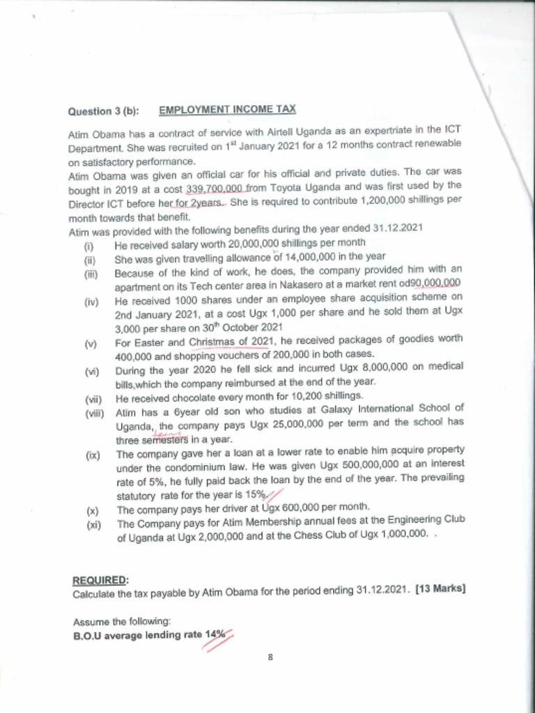 EMPLOYMENT INCOME - QUESTION FROM PAST EXAM - Practice Session 1 | PDF