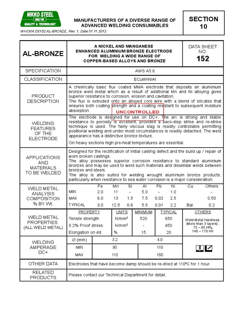 Data Sheet AL-BRONZE | PDF | Construction | Welding