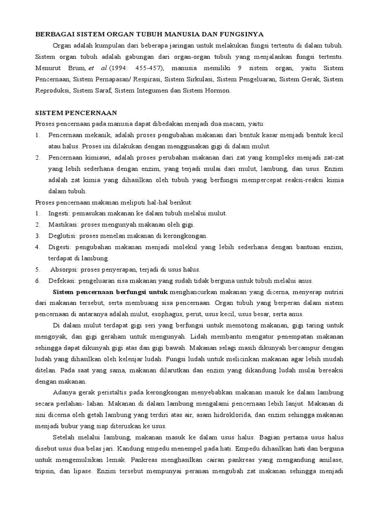 Sistem Organ Tubuh Manusia | PDF