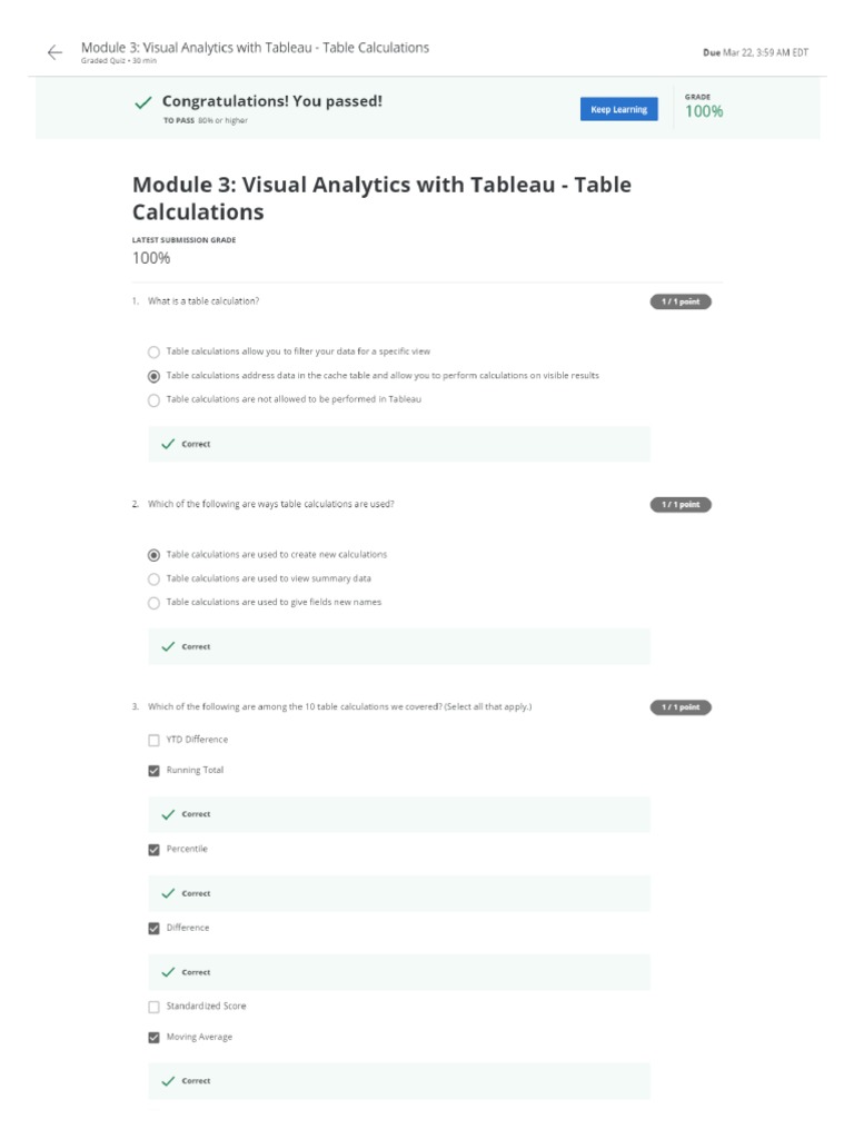 M3W3-Visual Analytics With Tableau - Table Calculation | PDF