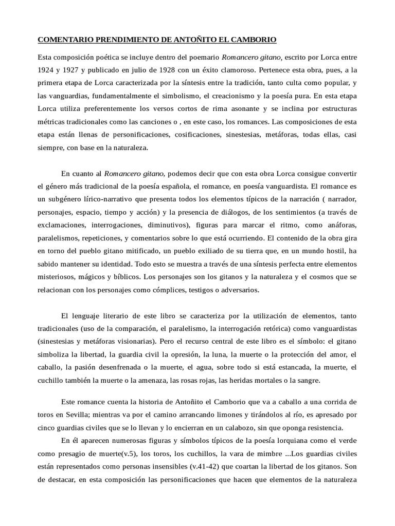 Romance Prendimiento Antoñito El Camborio | PDF | Poesía | Federico ...