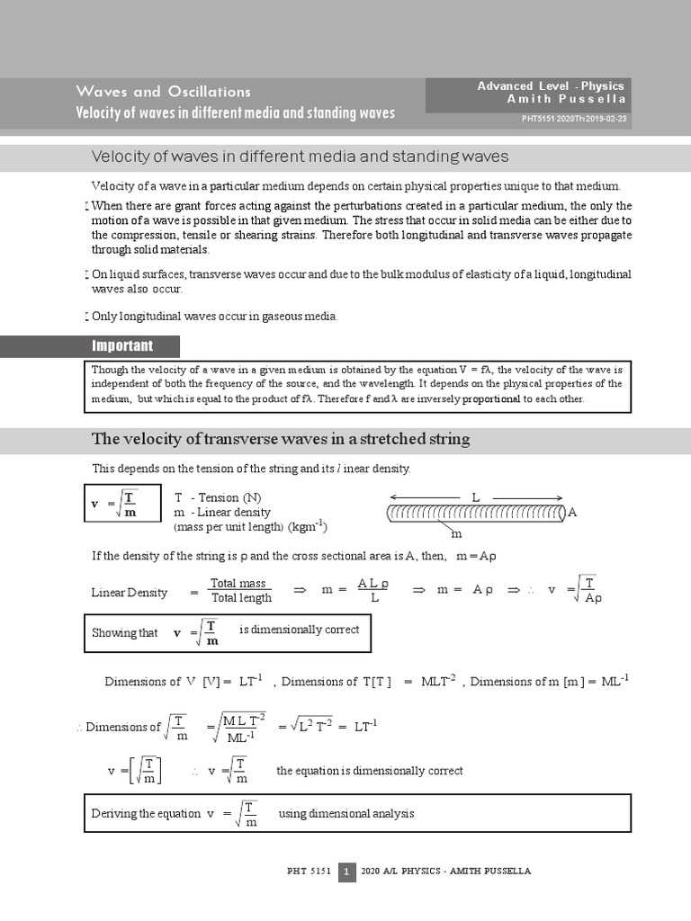 Velocity of Waves in Different Media and Standing Waves | PDF | Waves | Sound