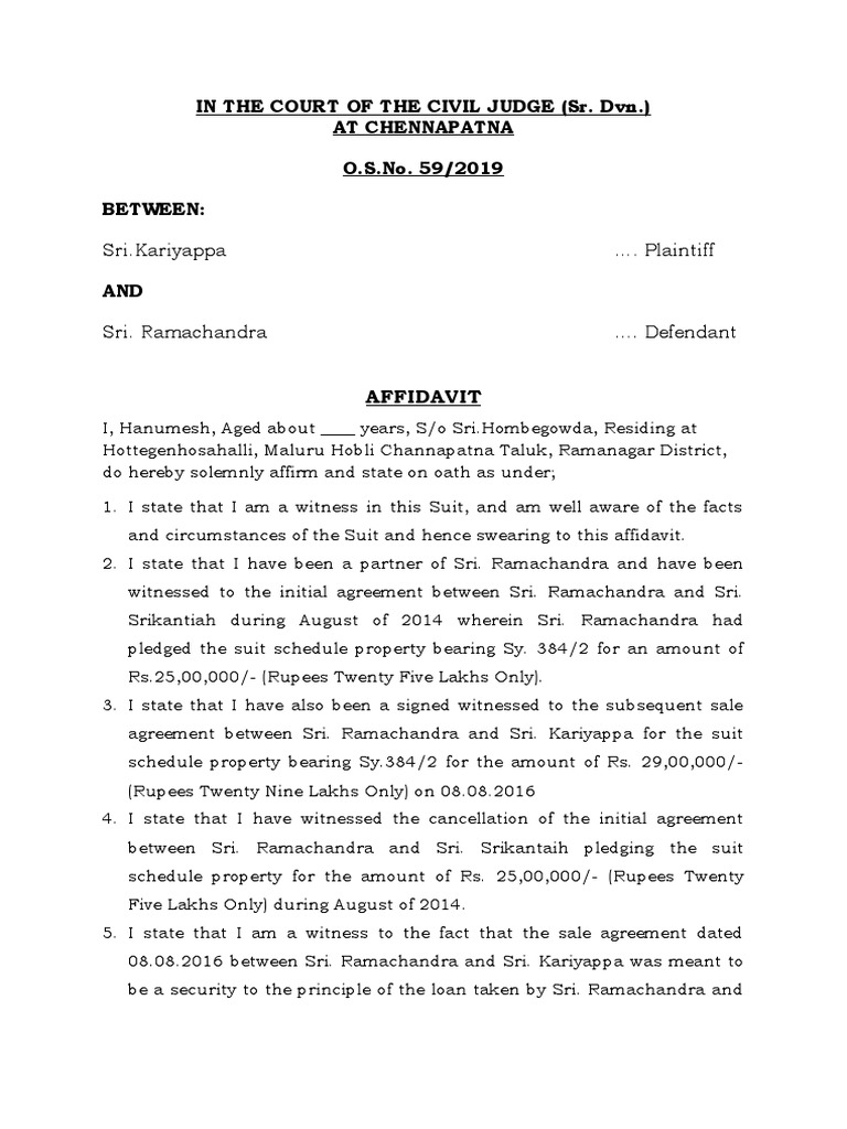 Affidavit of Witness in Property Dispute | PDF | Law