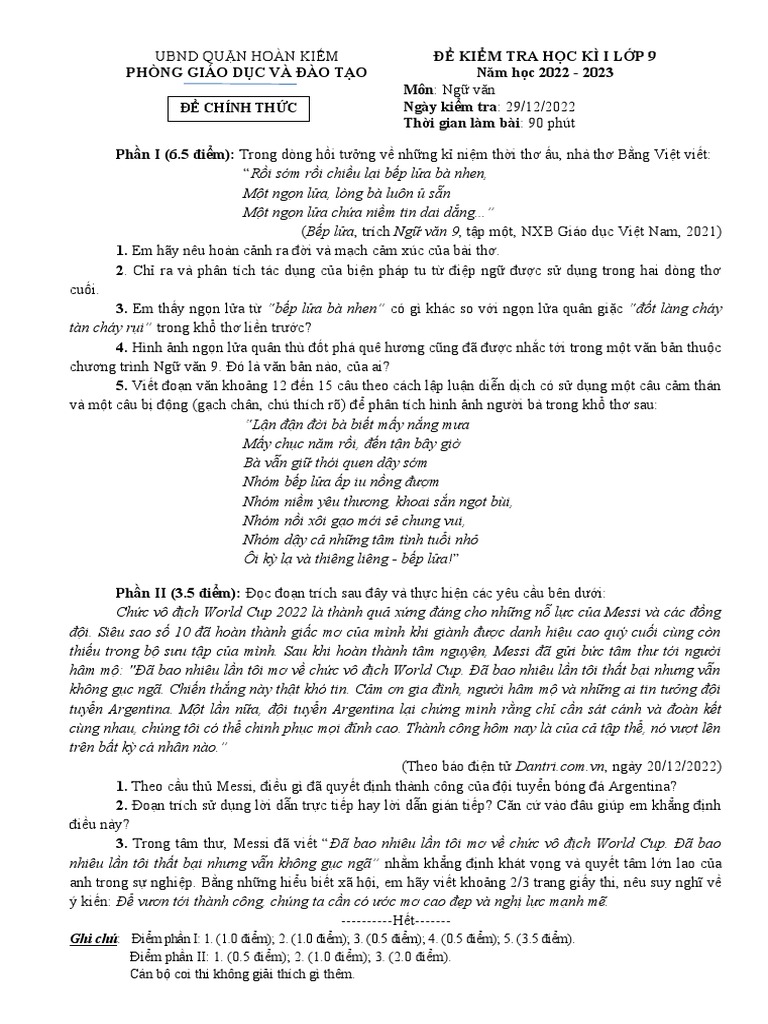 PGD HK de KT Hoc Ki I Chinh Thuc | PDF