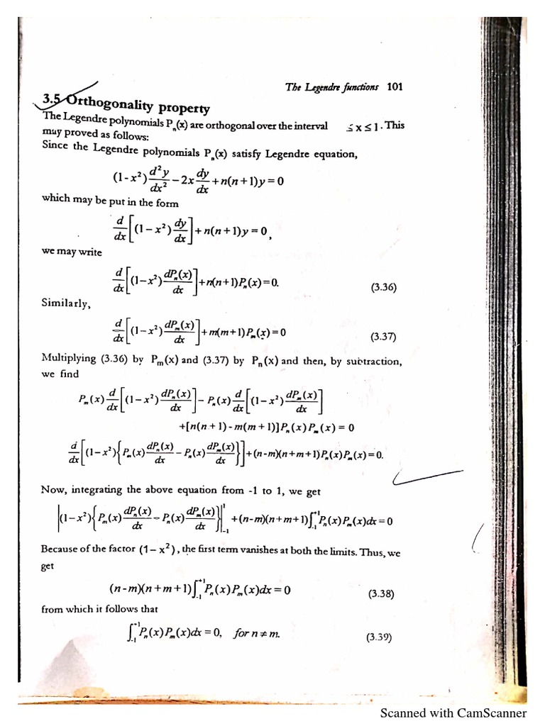 Orthogonality Condition For Legendre Polynomial | PDF
